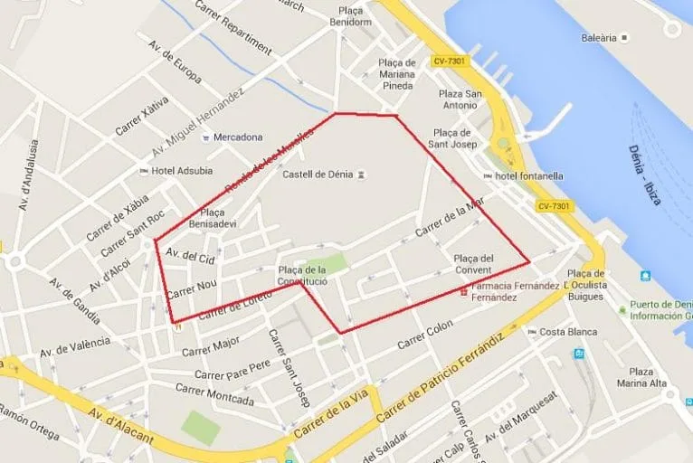 Dénia map Historical Center - Dénia.com