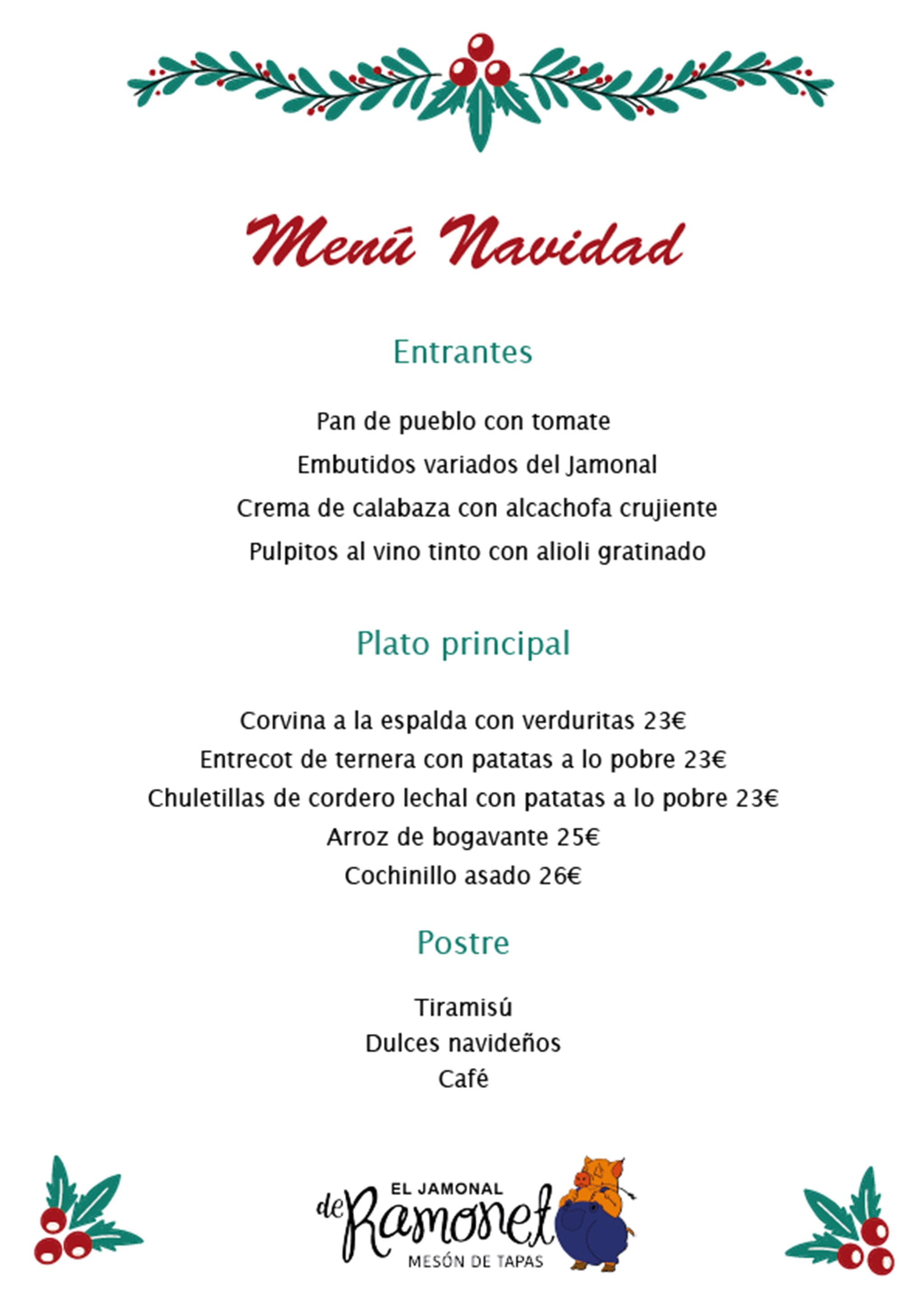 Menú de Navidad - El Jamonal de Ramonet - Dénia.com