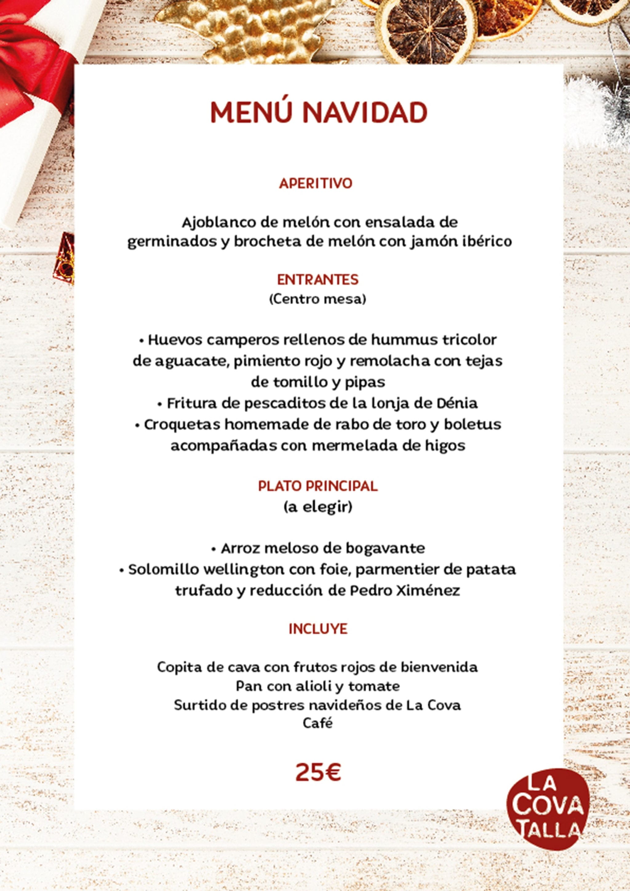 Increíble menú de Navidad por 25€ en La Cova Tallà