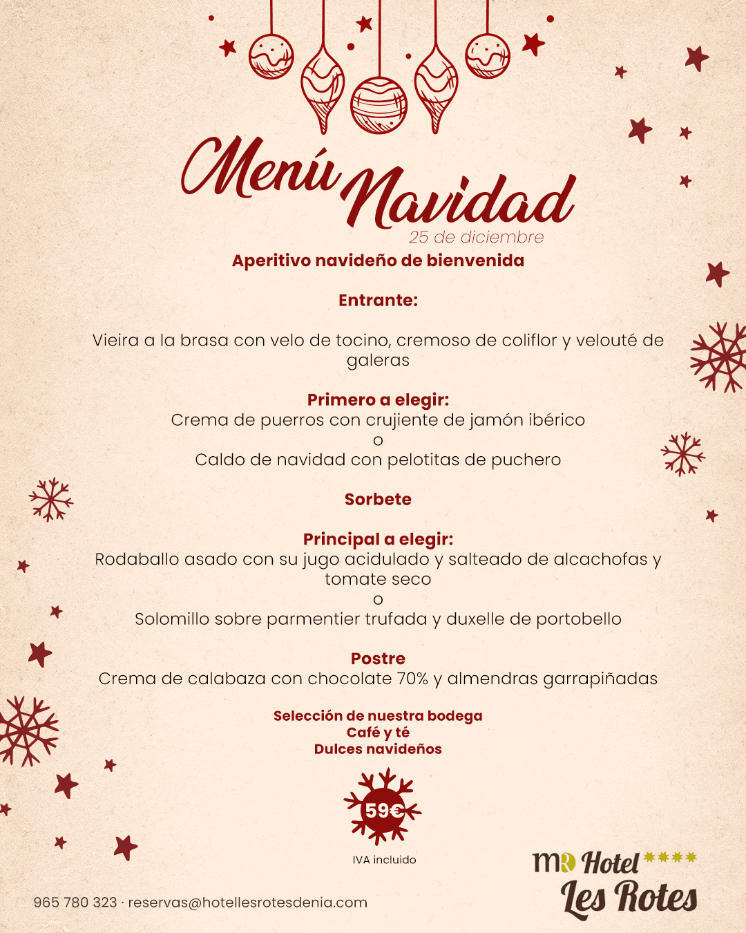 Menú de Navidad - Hotel les Rotes - Dénia.com