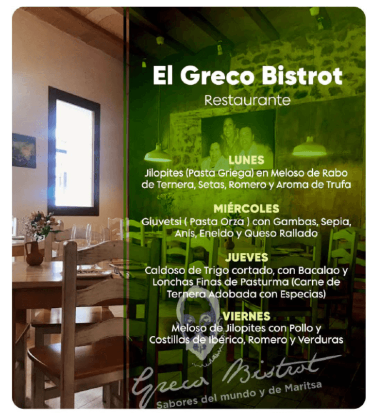 Menú de El Greco Bistrot durante las Jornadas de Cuchara - Dénia.com