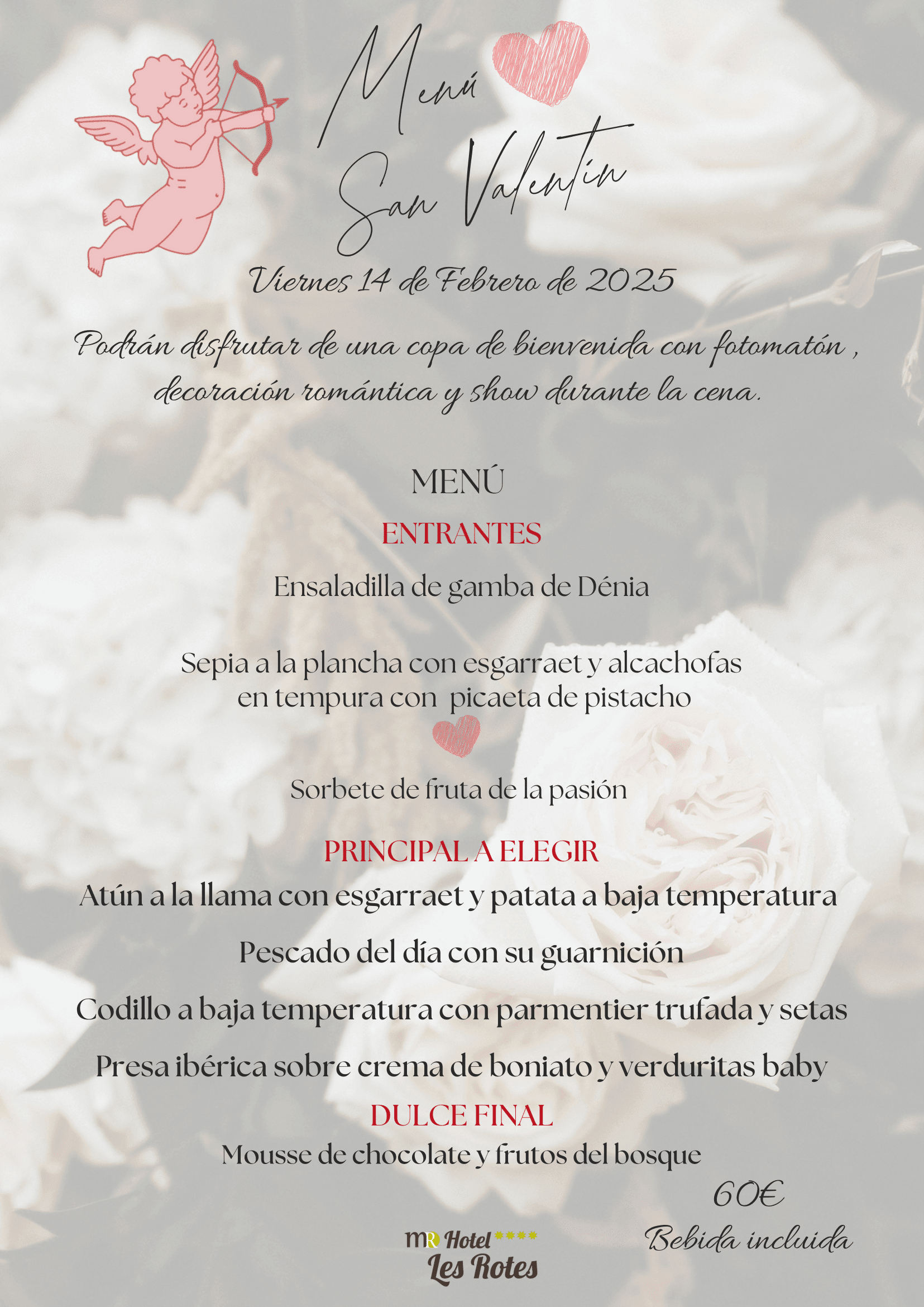 Menú de San Valentín para disfrutar del amor en Hotel les Rotes - Dénia.com
