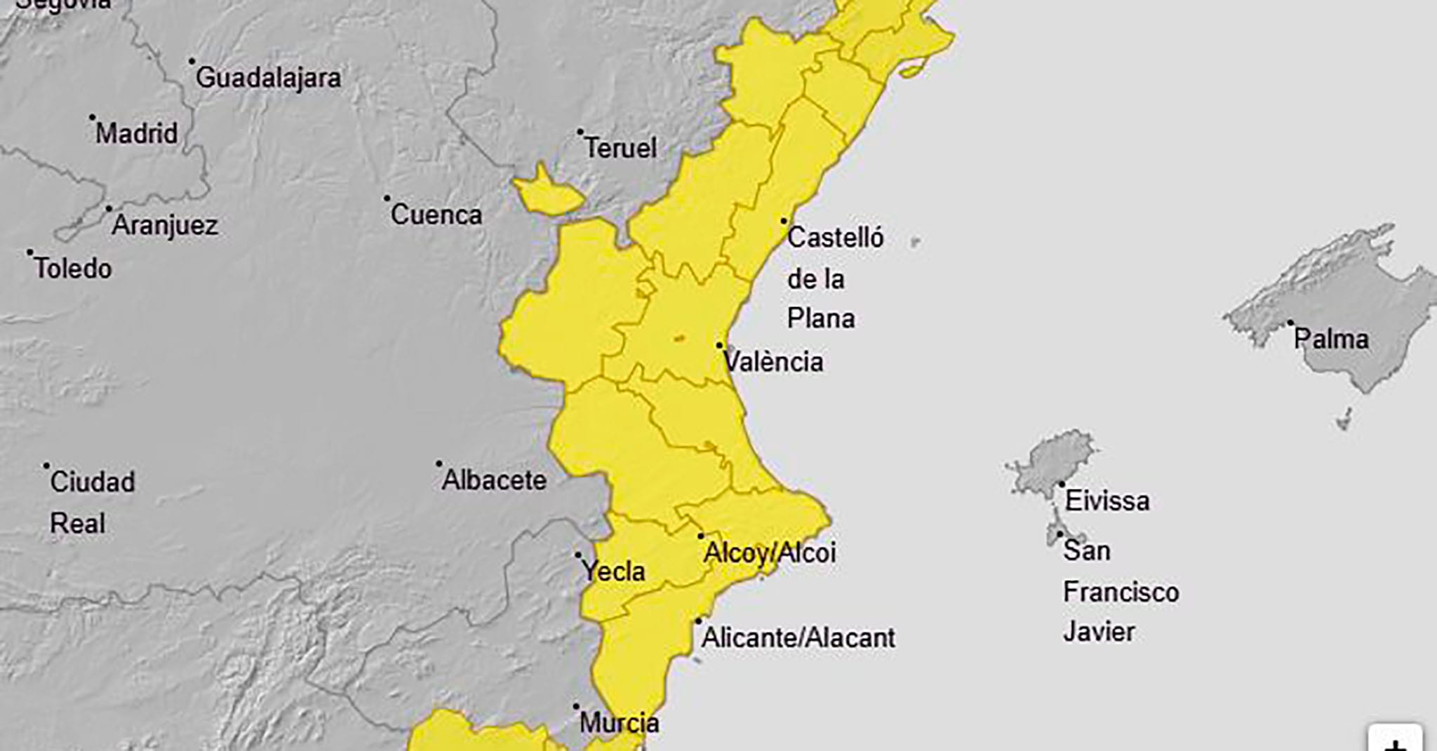 Map of active weather warnings from AEMET on Tuesday, December 16, 2025 ...
